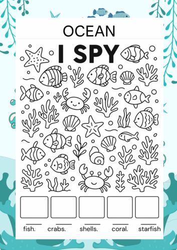 Ocean/Sea themed I Spy Colouring and Counting Worksheet | Teaching ...