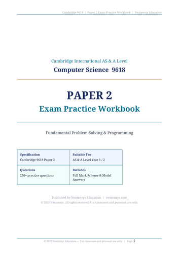 Cambridge A Level 9618 Paper 2 Exam Practice Workbook | Pseudocode ...