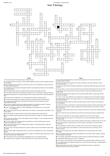 Mega Revision Crossword AQA GCSE Biology Cell Biology and Cell ...