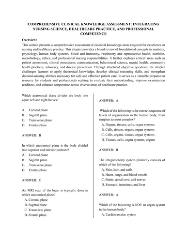 COMPREHENSIVE CLINICAL KNOWLEDGE ASSESSMENT: INTEGRATING NURSING ...