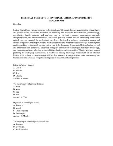 ESSENTIAL CONCEPTS IN MATERNAL, CHILD, AND COMMUNITY HEALTHCARE ...