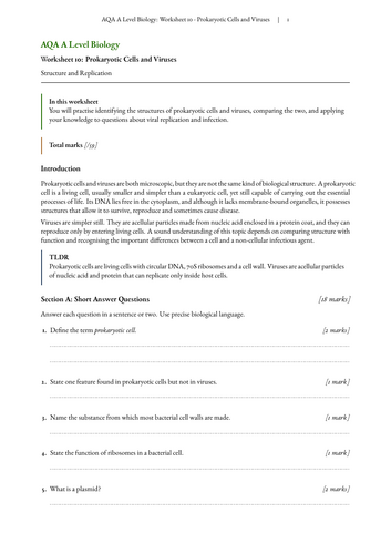 AQA A Level Biology Worksheets Chapter 2 - Cells | Teaching Resources