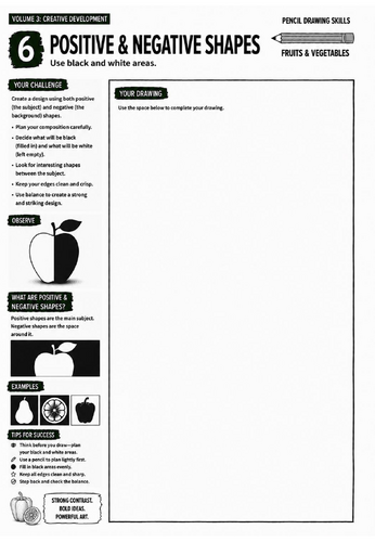 Positive & Negative Shapes Worksheet | Pencil Drawing Skills | Creative ...