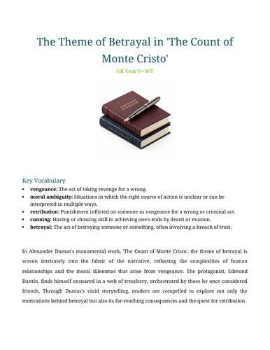 Betrayal in 'The Count of Monte Cristo' Reading Comprehension | Year 9 ...