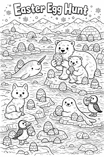 Easter Egg Hunt at the North Pole /Arctic Circle Colouring Page ...