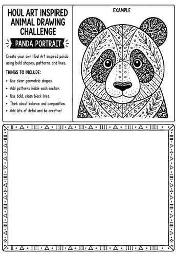 Houl Art Inspired Animal Drawing Challenge | Panda Portrait Worksheet ...