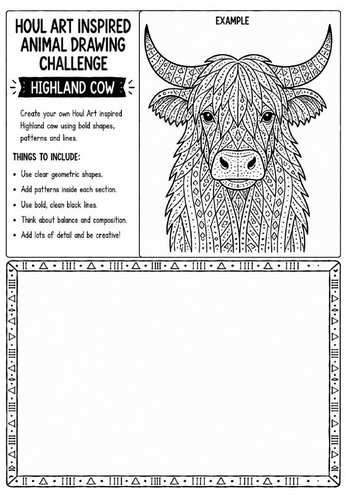 Houl Art Inspired Animal Drawing Challenge | Highland Cow Worksheet ...
