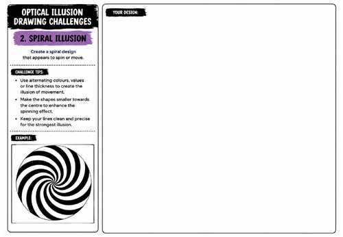Spiral Illusion Drawing Challenge Worksheet | KS2 KS3 KS4 Art | Optical ...