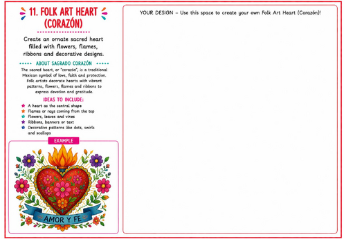 Folk Art Heart (Corazón) Art Worksheet | Sacred Heart Mexican Folk Art ...