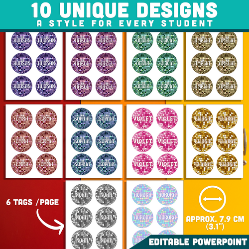 Retro Disco Ball Name Tags, Editable Locker & Cubby Labels, Colorful ...