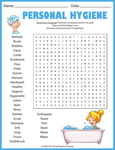 Personal Hygiene Word Search | Fun Health & Cleanliness Vocabulary ...