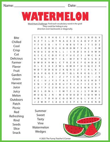 Watermelon Word Search | Summer Fruit Vocabulary Activity | Fun ELA ...