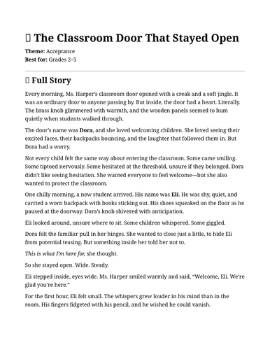The Classroom Door That Stayed Open – A Social Emotional Story About ...