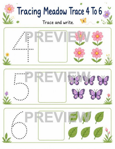 Number Tracing Meadow Worksheets for Kids | Teaching Resources