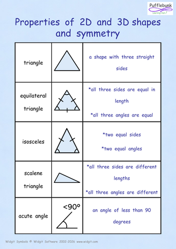 Properties of 2D and 3D Shapes and Symmetry Dictionary Sheet | Teaching ...