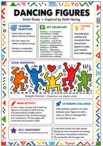 Keith Haring Inspired Dancing Figures – KS3 Art Worksheet | Teaching ...