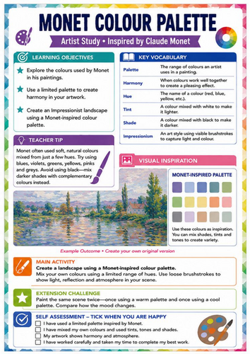 Claude Monet Colour Palette Worksheet | Impressionism Colour Theory KS3 ...