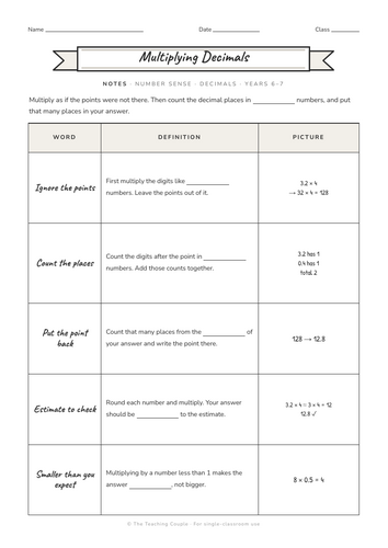 Multiplying Decimals Sketch Notes & Practice + Answer Keys | Teaching ...