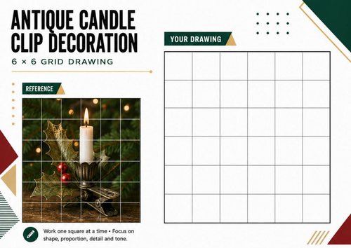 Antique Christmas Candle Clip Grid Drawing Worksheet | Festive Art ...