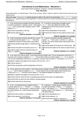 Mechanics 1 Mathematics - Chapter 2 Exam Questions and Answers ...