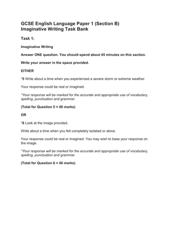 Edexcel English Language GCSE: Imaginative Writing tasks and exemplars ...