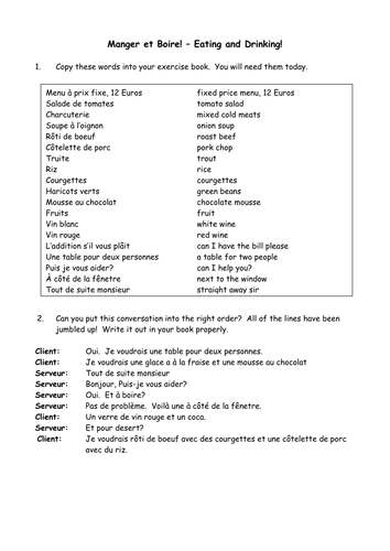 Manger et Boire | Teaching Resources