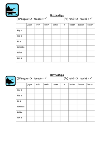 Battleships Games French/Spanish | Teaching Resources