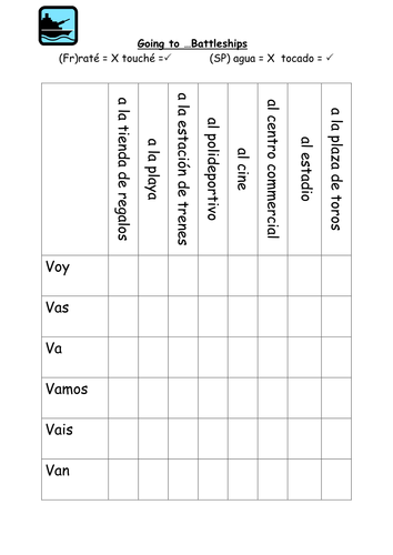 Battleships Games French/Spanish | Teaching Resources