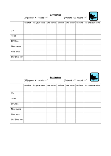 Battleships Games French/Spanish | Teaching Resources