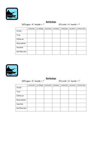 Battleships Games French/Spanish | Teaching Resources