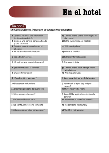 Spanish Activities - In the Hotel | Teaching Resources
