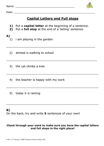 Capital Letters & Full stops by Hafeezud - Teaching Resources - TES