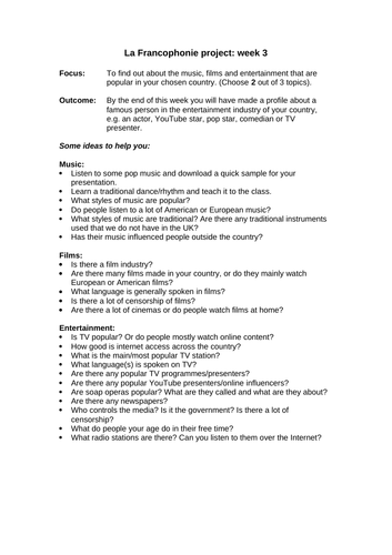 La Francophonie Year 9 end of year cultural project bundle | Teaching ...
