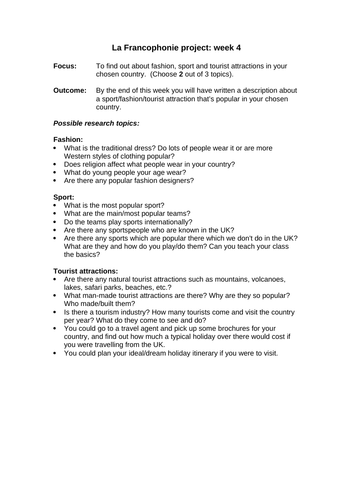 La Francophonie Year 9 end of year cultural project bundle | Teaching ...