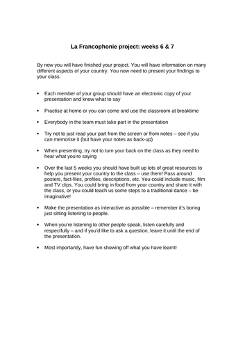 La Francophonie Year 9 end of year cultural project bundle | Teaching ...