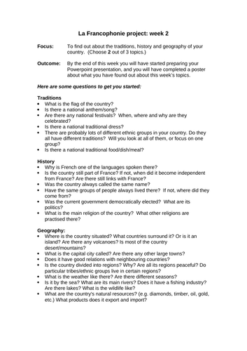 La Francophonie Year 9 end of year cultural project bundle | Teaching ...