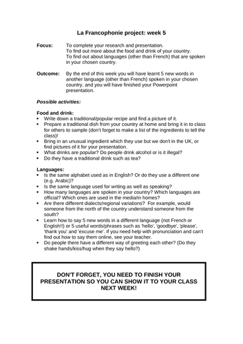 La Francophonie Year 9 end of year cultural project bundle | Teaching ...