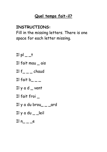 Simple weather - French primary resource by jocov - Teaching Resources ...