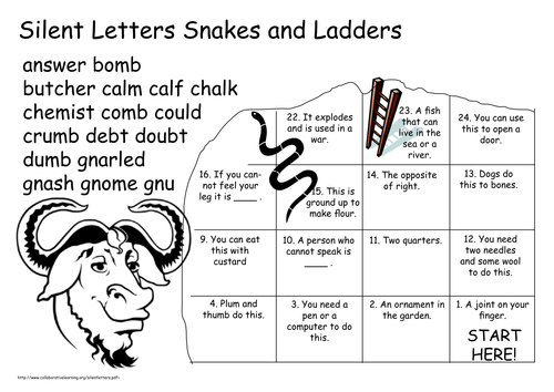 Silent Letter Snakes and Ladders Games | Teaching Resources
