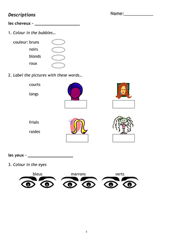 Physical Descriptions in French - Worksheet | Teaching Resources