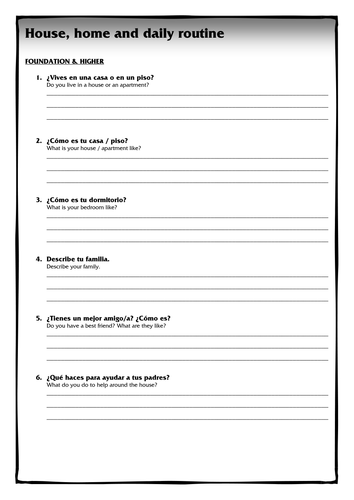 Spanish Edexcel Questions- Home & Daily Routine | Teaching Resources