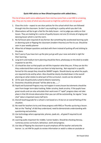 2012 Sept Ofsted Observation Criteria & Others | Teaching Resources