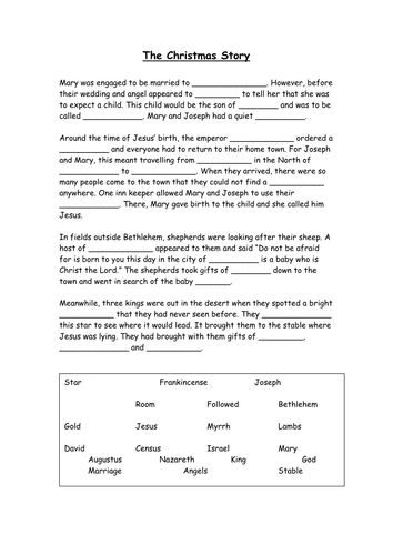 Christmas story cloze procedure - differentiated | Teaching Resources