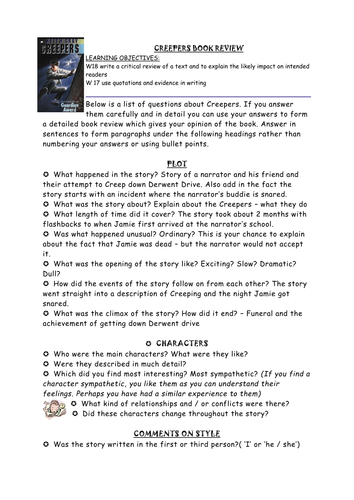 CREEPERS by Keith Gray | Teaching Resources CREEPERS by Keith Gray | Teaching Resources