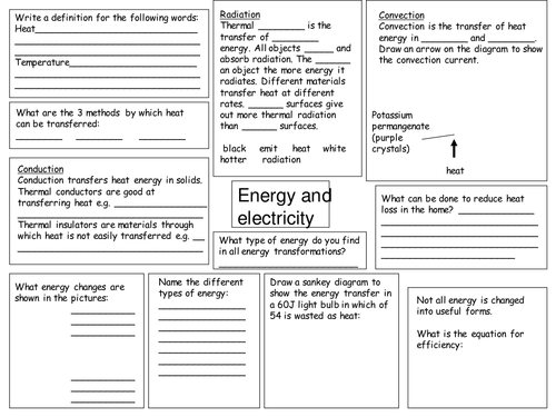 Y10 Energy and electricity revision worksheets | Teaching Resources