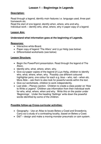 Fiction writing - how to write a legend | Teaching Resources