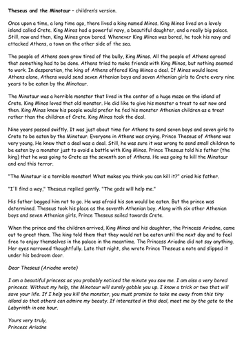 Theseus and the Minotaur by mariaped - Teaching Resources - TES