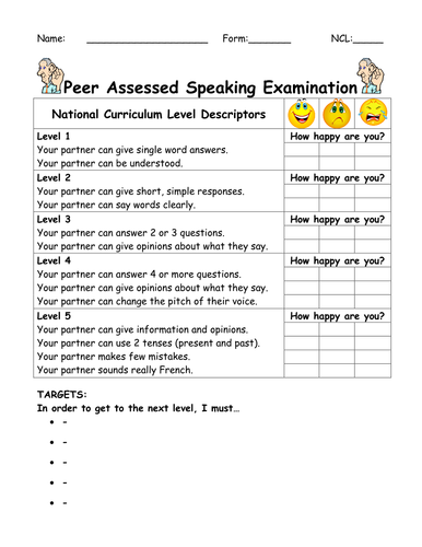 Speaking: Peer Assessment Sheets (A4L) | Teaching Resources