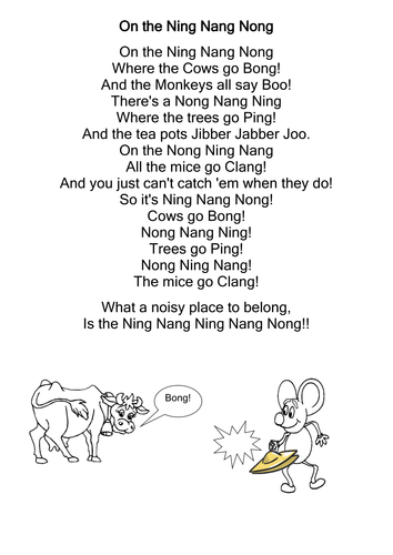On the ning nang nong poem and cloze activity | Teaching Resources