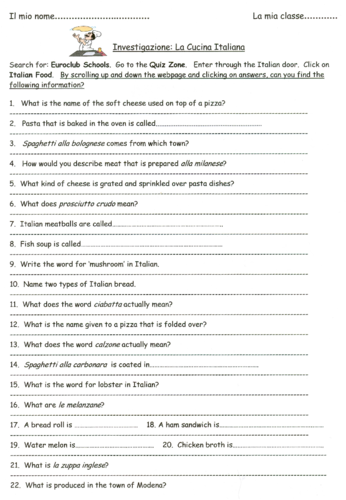 Italian Food Quiz by dsoggiu - Teaching Resources - TES